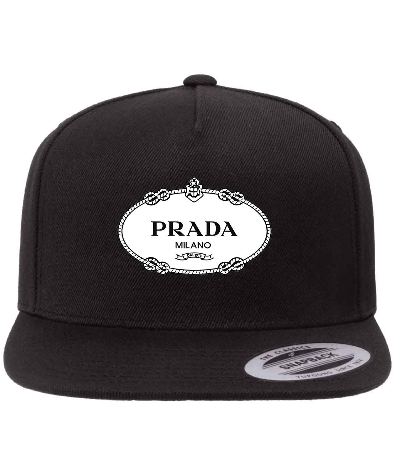 Prada Emblem Fashion Logo Customized Design on Wool 5-Panel Cap Hat ...
