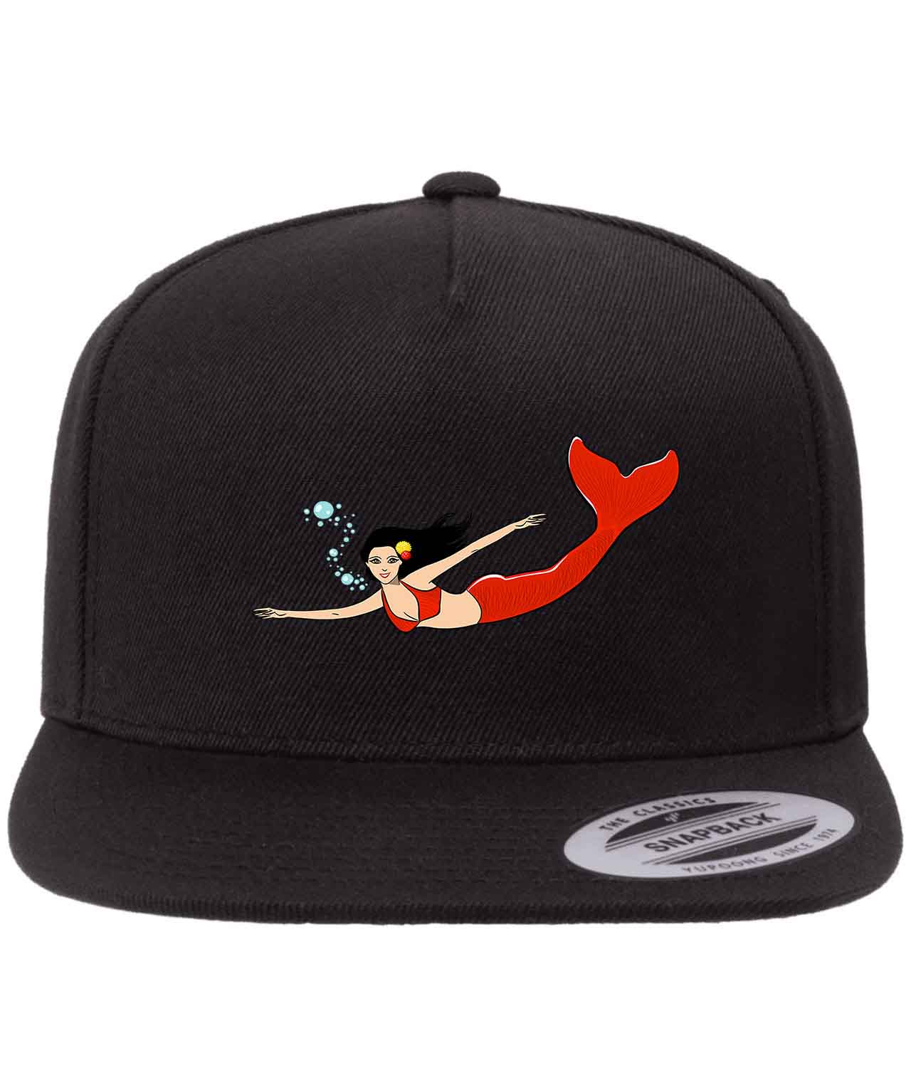 Red Mermaid Cartoon Figure Customized Design on Wool 5-Panel Cap Hat ...