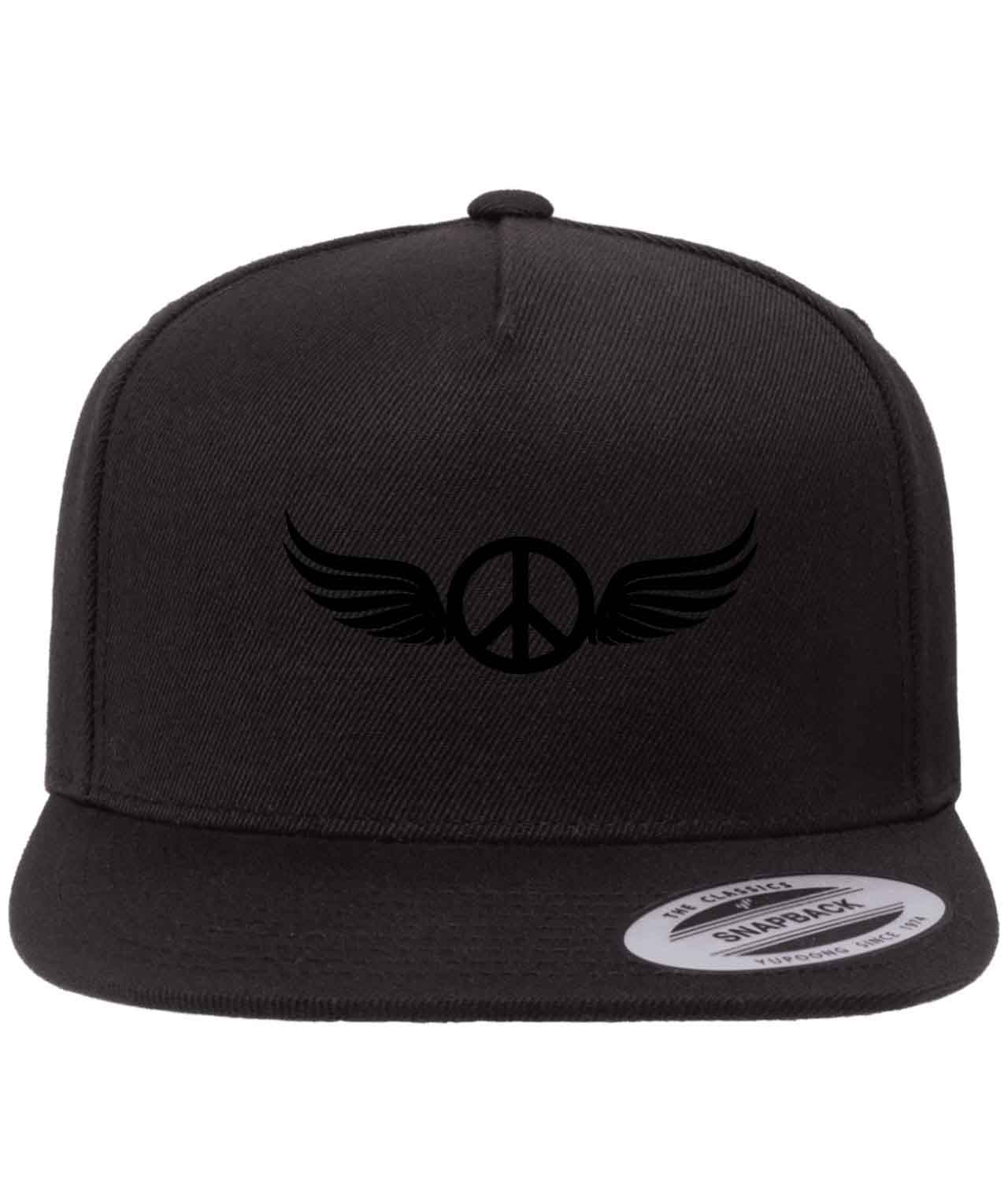 Winged Peace Sign Cartoon Figure Customized Design on Wool 5-Panel Cap ...